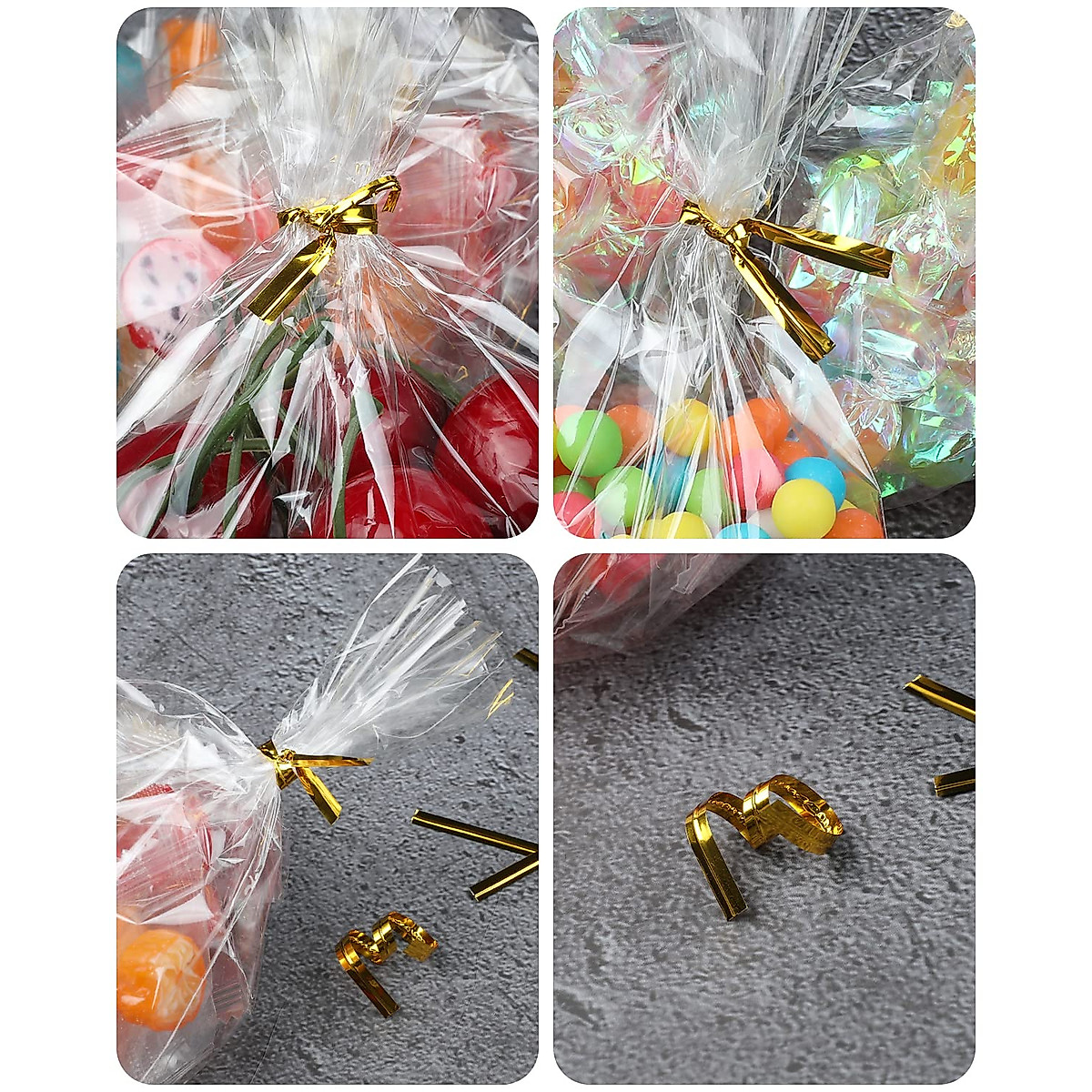 Labeol Cellophane Bags 200Pcs 6X9 Treat Bags with Ties Goodie Bags Clear Plastic Bags for Packaging Favor Gift Cookie Candy Bakery Valentines Day Easter