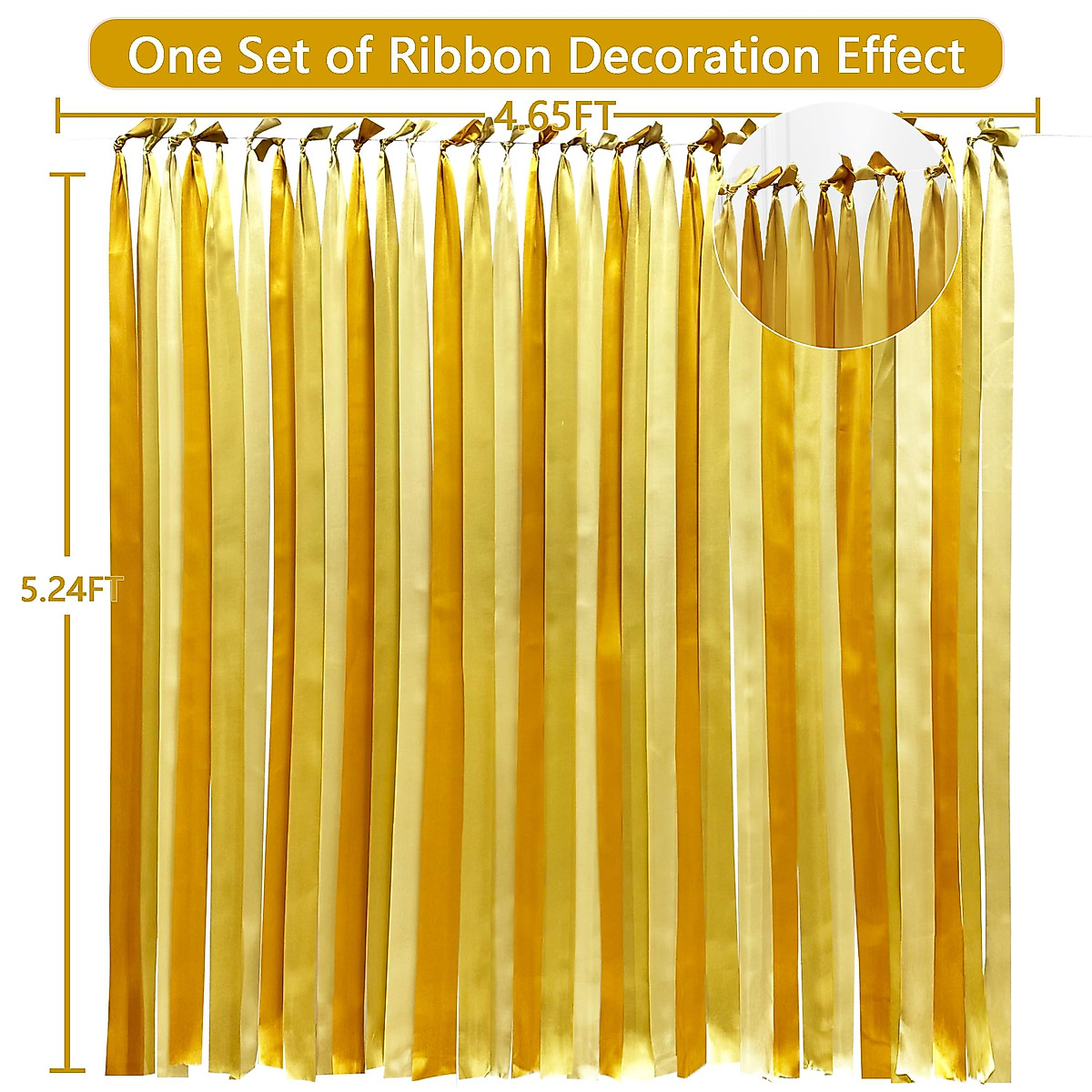 Gold Party Decorations 197Ft × 1.97" Ombre Gold Ribbon Fringe Hanging Streamer Backdrop Garland for Birthday Bridal Shower Engagement Wedding Anniversary Graduation Baby Shower Baptism Party Supplies