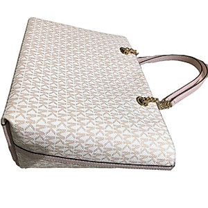 Michael Kors Jet Set Item Medium Front Pocket Chain Tote Bag Purse (Optic White/Rose Gold)