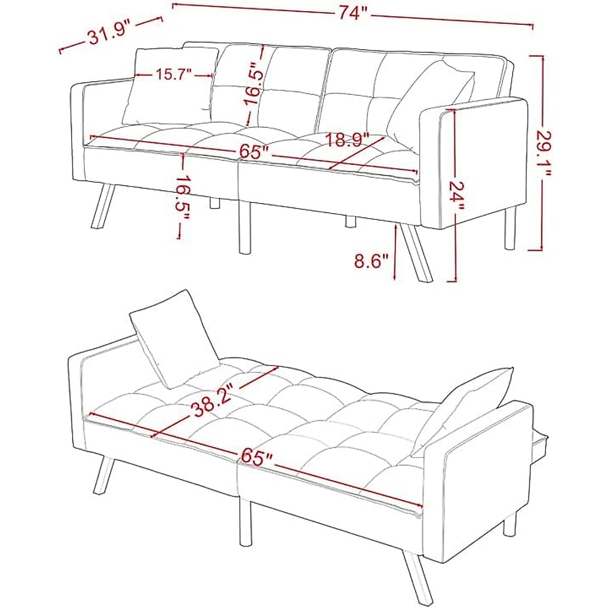 Tufted Upholstered Futon Sofa Daybed Modern Convertible Loveseat Sofa & Couch Soft Convenient Nap Sleeper Couch Bed for Home Office Apartment Furniture Sets