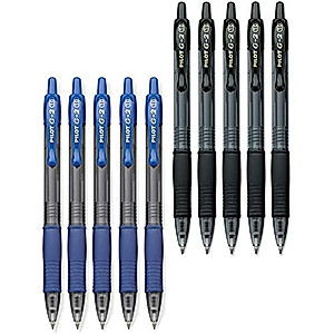 Pilot G2 pens retractable Gel Roller ballpoint Bold pt 1.0 Black & Blue Bundle, (Total 10 COUNT)