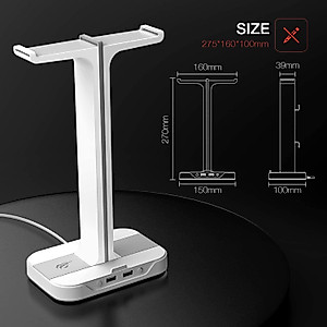 havit RGB Gaming Headphone Stand Desk Dual Headset Hanger Base with Phone Holder & 2 USB Ports for Desktop PC Game Earphone Accessories