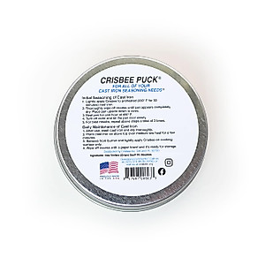 Crisbee Puck® Cast Iron and Carbon Steel Seasoning - Family Made in USA - The Cast Iron Seasoning Oil & Conditioner Preferred by Experts - Maintain a Cleaner Non-Stick Skillet