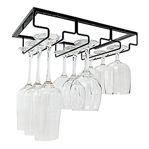 Handy Basix Wine Glass Rack Under Cabinet Wine Glass Holder Stemware Holder, Metal Storage Organizer for Bar Kitchen Cabinet 3 Rows (Black 1 Pack)