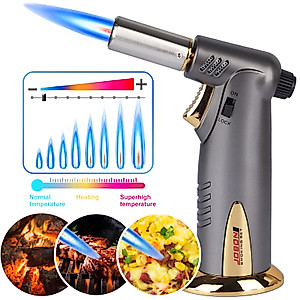 Butane Torch, Premium Double Flame Big Kitchen Torch Lighters with Safety Lock Adjustable Refillable Multipurpose Culinary Blow Torch for Creme Brulee, Baking, BBQ (Butane Gas Not Included)