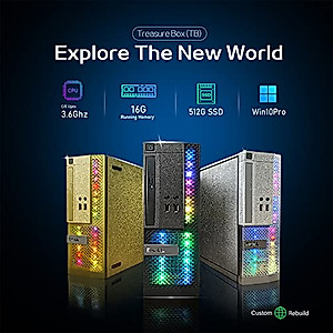 Dell PC Black Treasure Box RGB Desktop Quad Core I5 up to 3.6G, 16G, 512G SSD, WiFi, BT, RGB Keyboard & Mouse, DVD, New 22" 1080P FHD LED, RGB Sound Bar, Webcam, Win 10 Pro(Renewed)