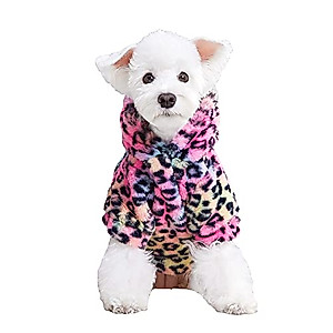 QWINEE Dog Coat Dog Hoodie Tie Dye Warm Winter Coat Sweatshirt Dog Clothes for Cat Puppy Small Medium Dog Leopard M