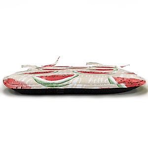 Ambesonne Fruits Chair Seating Cushion Set of 8, Watercolor Fresh Watermelons Yummy Summer Food Harvest Paintbrush Display, Anti-Slip Seat Padding for Kitchen & Patio, 16"x16", Cream Red Jade Green