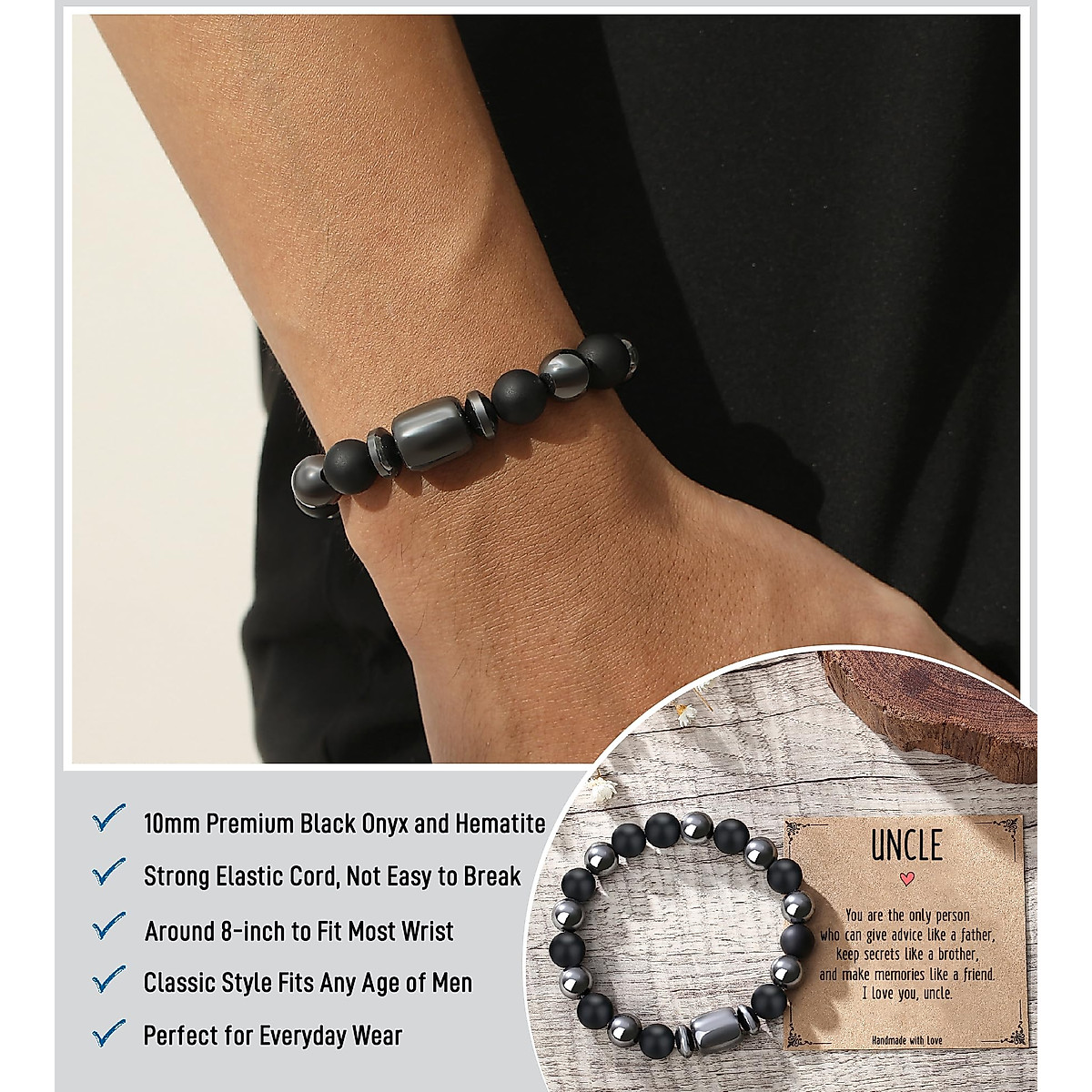 Easter Gifts for Uncle, Uncle Gifts, Uncle Bracelets for Men Fathers Day Birthday Gifts Idea Stocking Stuffers Cool Small Best Uncle Ever Gifts from Niece