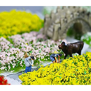 35 Pcs Static Grass Tuft Model Grass Tufts Railway Artificial Grass and 28 Pcs Bushy Tuft Pink Flower Cluster Vegetation Groups for DIY Architecture Building Model Train Landscape Railroad Scenery