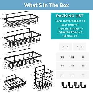 MakeFit Shower Caddy 5 Pack, Adhesive Shower Organizer Storage for Bathroom & Kitchen, Large Capacity No Drilling Rustproof Stainless Steel Bathroom Organizer, Shower Shelves Rack for Inside Shower