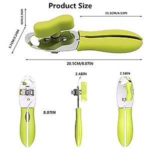 Can Opener, Can Openers Hand Held, 4 in 1 Smooth Edge Hand Held Bottle Opener, Professional Heavy Duty Beer Can Opener Ultra Sharp Food Safe Jar Opener Multifunctional Tin Opener with Easy Turn Knob