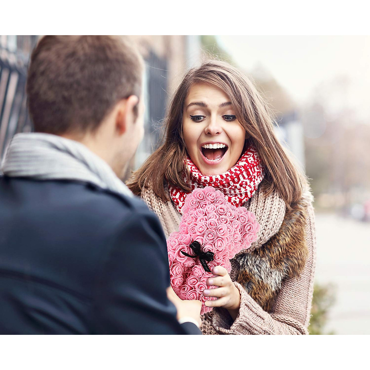 Rose Bear - Rose Teddy Bear on Every Rose Bear -Flower Bear Perfect for Anniversary's - Clear Gift Box Included! 10 Inche (Light Pink)