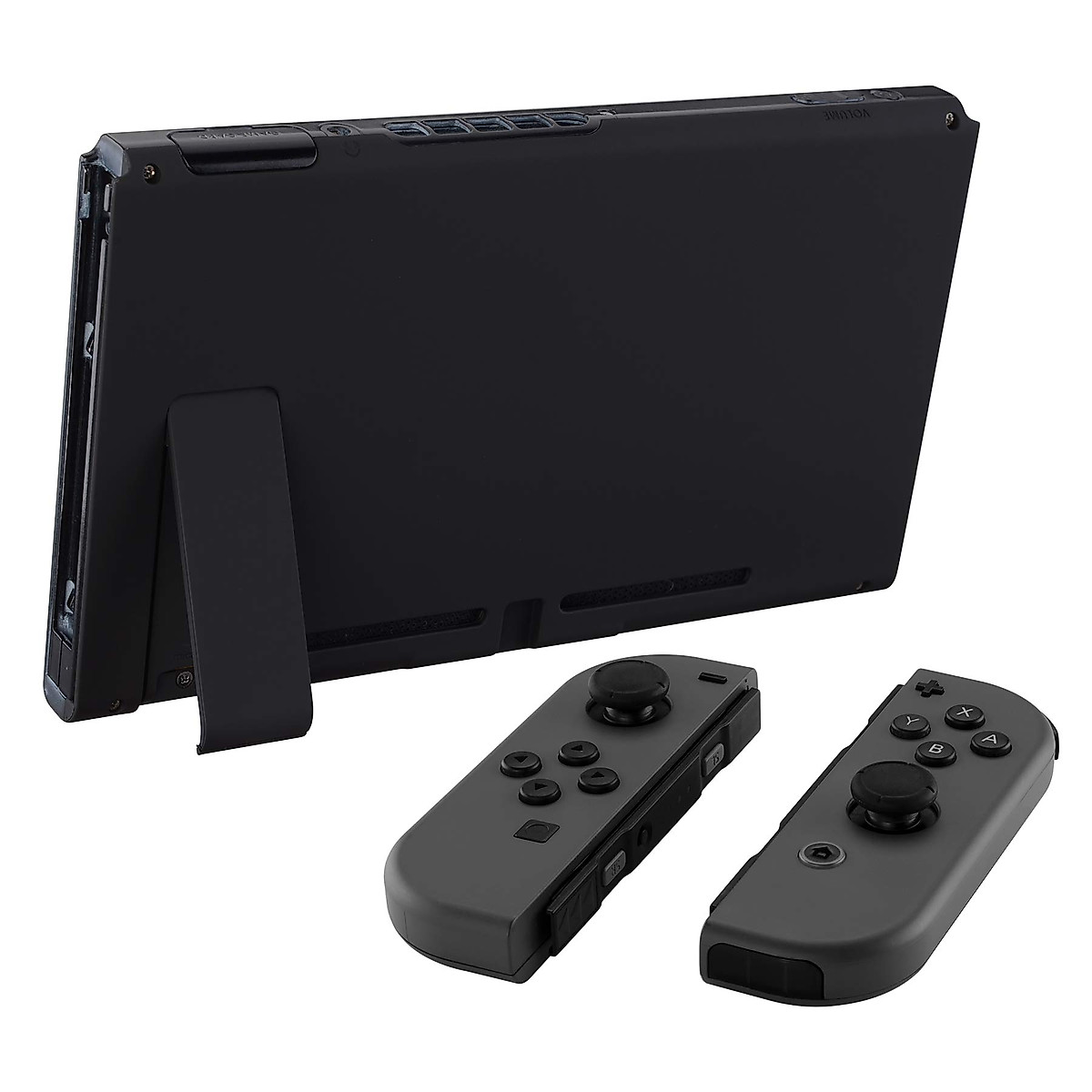eXtremeRate Soft Touch Grip Black Console Back Plate DIY Replacement Housing Shell Case for Nintendo Switch Console with Kickstand – JoyCon Shell NOT Included