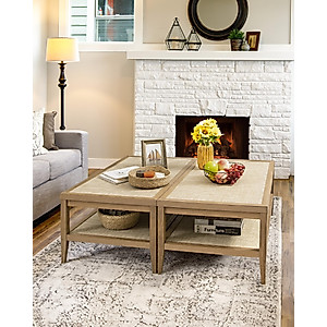 SICOTAS Rattan Coffee Table for Living Room - Boho Rectangle Center Coffee Tables with 2-Tier Rattan Storage Shelves - Accent Sofa Side Table for Small Space