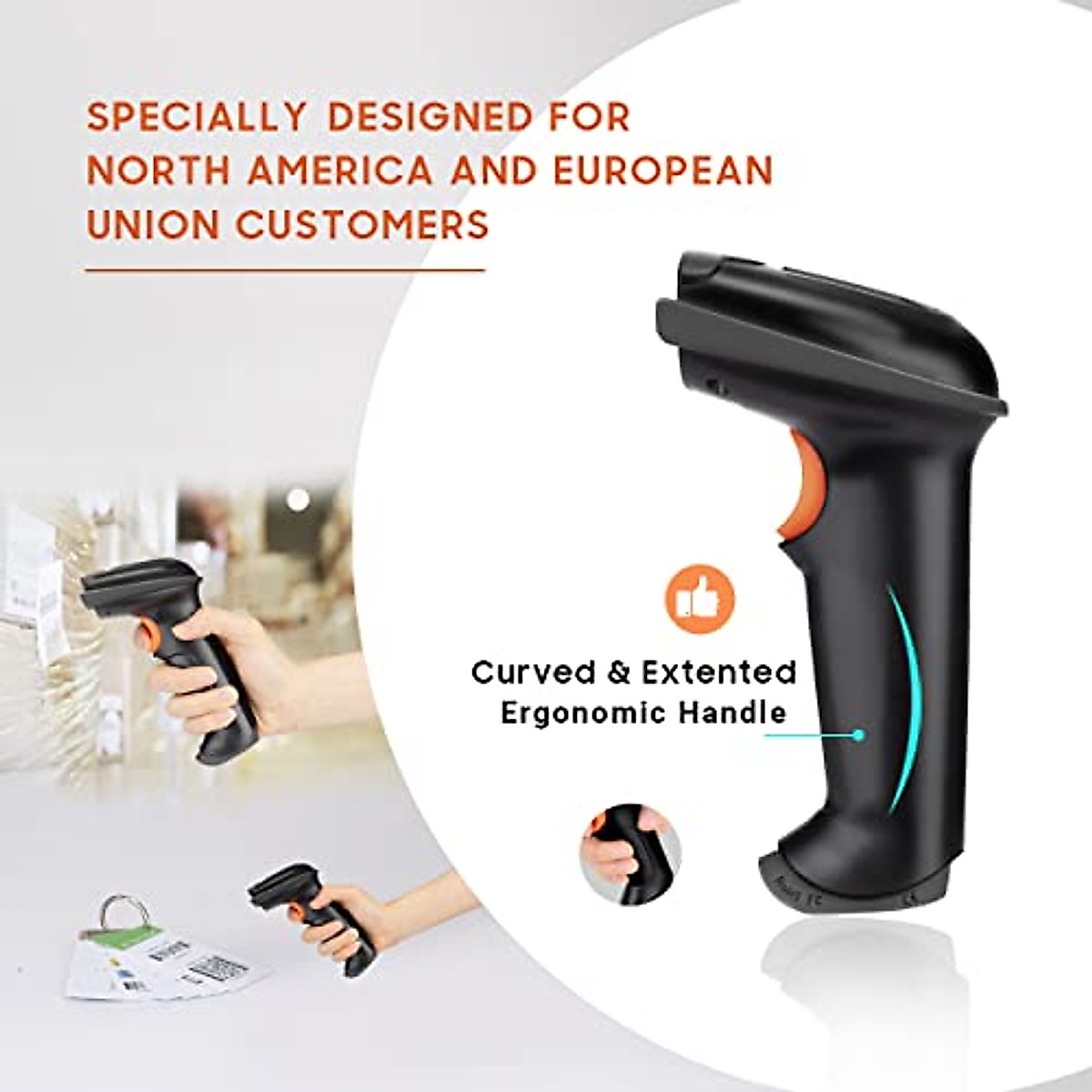 Tera Barcode Scanner Wireless and Wired with Battery Level Indicator 1D 2D QR Digital Printed Bar Code Reader Cordless Handheld Barcode Scanner Compact Plug and Play Model D5100