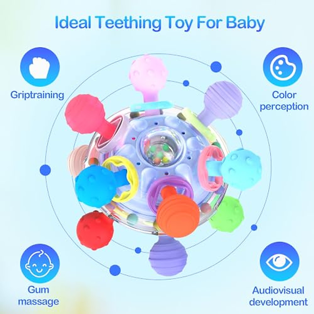 Baby Sensory Teething Toys - Updated Infant Teethers Montessori Toys, Infant Sensory chew rattles Toy Gift for Infant Newborn Boys Girls 0 3 6 9 12 18 Months Shower Gifts Toddler Learning Toys (Blue)