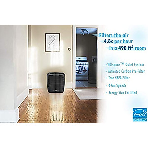 Whirlpool WP500B WP500 Whispure Air Purifier – 490 sq ft Filtration with True HEPA and Carbon Pre-Filter 8171434K, 1183054K. Compact Odor Allergen Eliminator (WP500B-Slate, Large, Slate Black