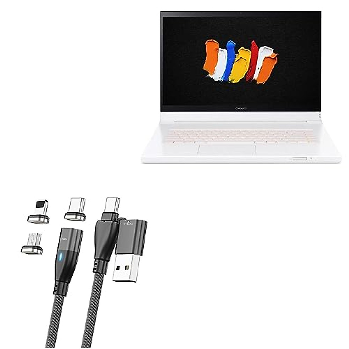 BoxWave Cable Compatible with Acer ConceptD 7 Ezel CC715-71-7163 (15.6 in) - MagnetoSnap PD AllCharge Cable (100W), Magnet PD 100W Charging Cable USB Type-C Micro USB - Jet Black