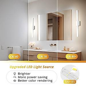 Combuh LED Bathroom Vanity Light Bar 24Inch 14W IP44 Chrome Shining Over Mirror Lighting Fixture Indoor Wall Sconces Modern Bright White 4000K