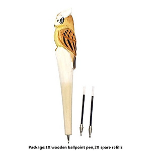 Handmade Carved Ballpoint Pen Owl style Natural Wooden Carving Cute Animal Refillable Pen 1pc/owl from Nument