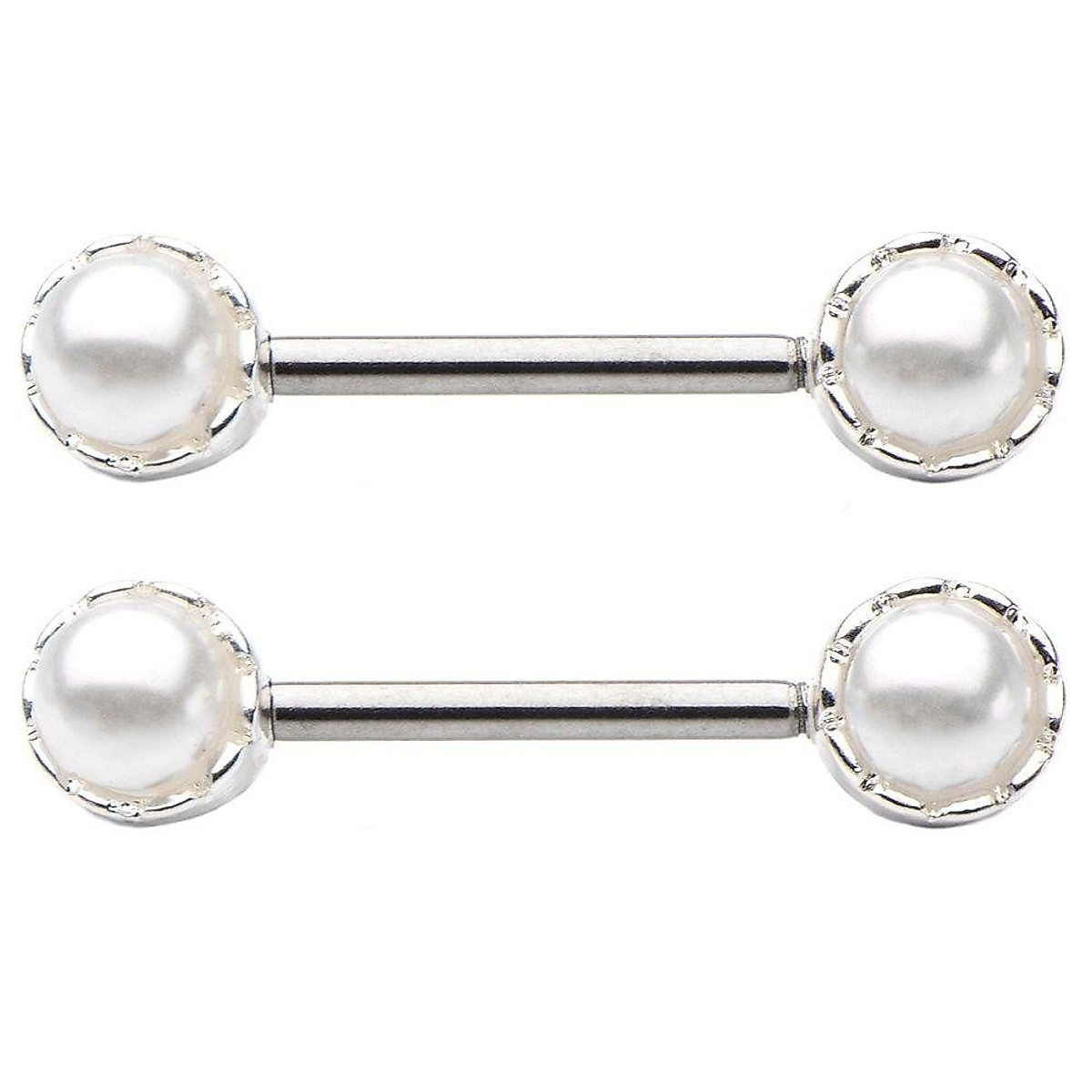 Body Accentz Nipple Ring Bars Front Faux Pearl Pair Faux pearl 14g 9/16 bar Sold as a pair CH63