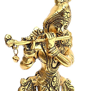 Orbit Art Gallery Gold Plated Metal Handicraft Lord Krishna Bhagwan Murti Hindu God Kanha Ji Idol for Gift Puja Item