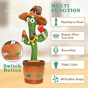 MIAODAM Dancing Cactus Toy Singing, Talking, Repeating Cactus, Funny Electric Dancing Talking Cactus Repeating Toys for Kids, Plush Interactive Toy Figures