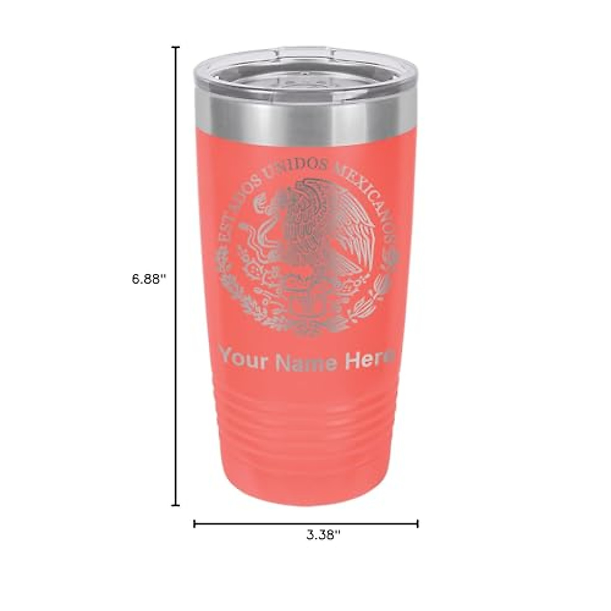 LaserGram 20oz Vacuum Insulated Tumbler Mug, Flag of Mexico, Personalized Engraving Included (Coral)