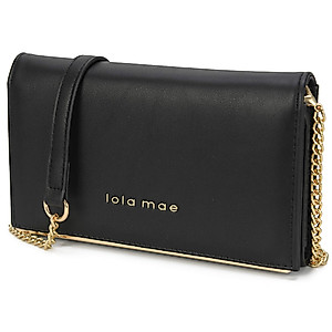 lola mae Wallet Clutch for Women with Phone Holder, Cellphone Purse with strap Fold-Over Crossbody bag (BLACK)