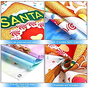 Christmas Gingerbread Photo Backdrop Decoration Sweet Merry Christmas Gingerbread House Banner Santa Candy Background for Christmas Baby Shower Birthday Wall Decorations in 72.8 x 43.3 Inch