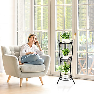 FLMOUTN 3 Tier Tall Metal Plant Stand for Indoor Outdoor Plants, 35 Inch Corner Plant Stands Display Rack, Rustproof Iron Flower Pot Holder Shelf for Patio Balcony Garden Living Room (Black)