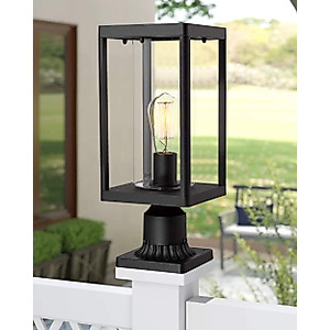 Beionxii Outdoor Post Lantern, 20inch Large Modern Lamp Post Light Fixture Exterior Pillar Lights with Pier Mount Base, Black Cast Aluminum w/Clear Cylinder Glass - A291P-2PK