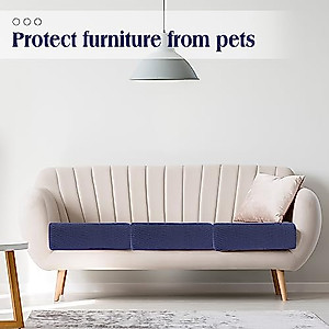 Newwiee 8 Patio Stretch Sofa Cushion Covers Outdoor Cushion Covers Replacement Couch Slipcovers Sofa Seat Cover Soft Chair Cover Furniture Protector for Pet (Navy,Waterproof)