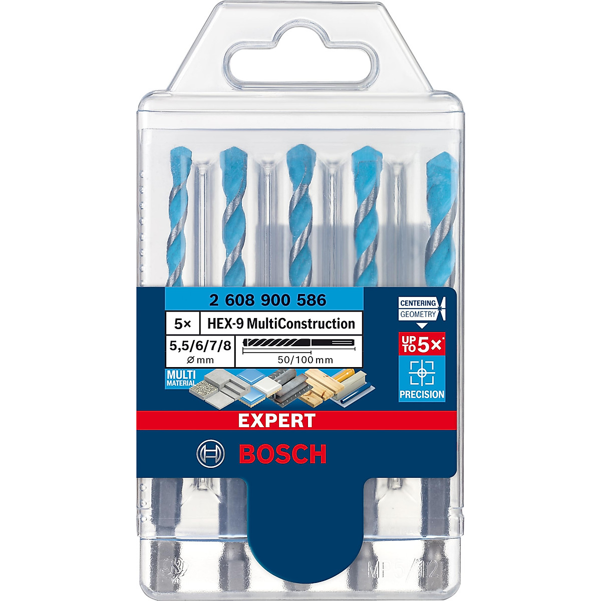 Bosch 5X Expert HEX-9 Multi Construction Drill Bit Set (for Concrete, Soft Tiles, Ø 5.5-8 mm, Professional Accessory Impact Drill/Driver, Rotary Drill/Drivers)