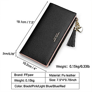 FFpaw Wallet Women RFID Blocking Small Womens Wallet Leather Slim Phone Clutch Long Coin Purse Travel Zipper Pocket Credit Card Holder for Women Ladies