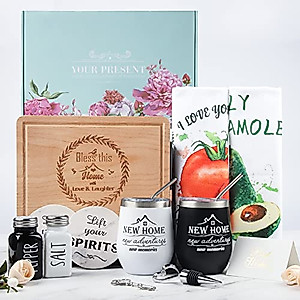 Housewarming Gifts for New Home, Housewarming Gift Basket for Woman Men Couples, First House Housewarming Present Box with Wood Cutting Serving Board for Friends Neighbor, Realtor Gift for Clients