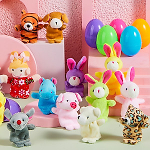 JOYIN 24 Pcs Easter Eggs Filled with Finger Puppets, Prefilled Egg with Cartoon Animal Puppets for Kids Eggs Hunt, Basket Stuffers Fillers, Party Favors and Classroom Prize Supplies
