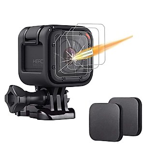 [6 Pack] Tempered Glass Screen Protector for Gopro Hero 4 Session Hero 5 Session (4-Pack) & Lens Cap Cover (2-Pack) by Akwox