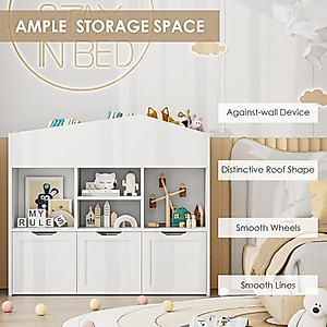 FOTOSOK Toy Storage Organizer with 3 Movable Drawers, Toy Organizers and Storage with Concealed Wheels and 7 Cubbies, Toy Storage Kids Storage Organization, Playroom Furniture, White