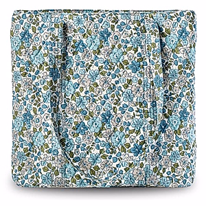 Bella Taylor Country Floral Feedsack Collection, Quilted Cotton Large Shoulder Tote Bag with Zipper for Women, Delicate Floral Blue