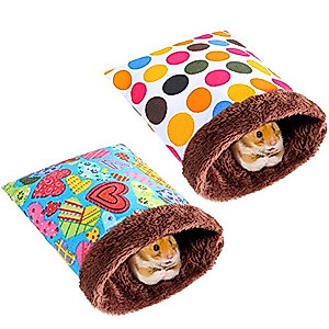 2 Pieces Hamster Sleeping Bag Rat Hamster House Bed Small Pet Nest Hideout Pouch Small Animal Sleep Bed Winter Sack Cage Nest Bed for Guinea Pig Squirrel Ferret Chinchilla (Heart Pattern, Dot Pattern)