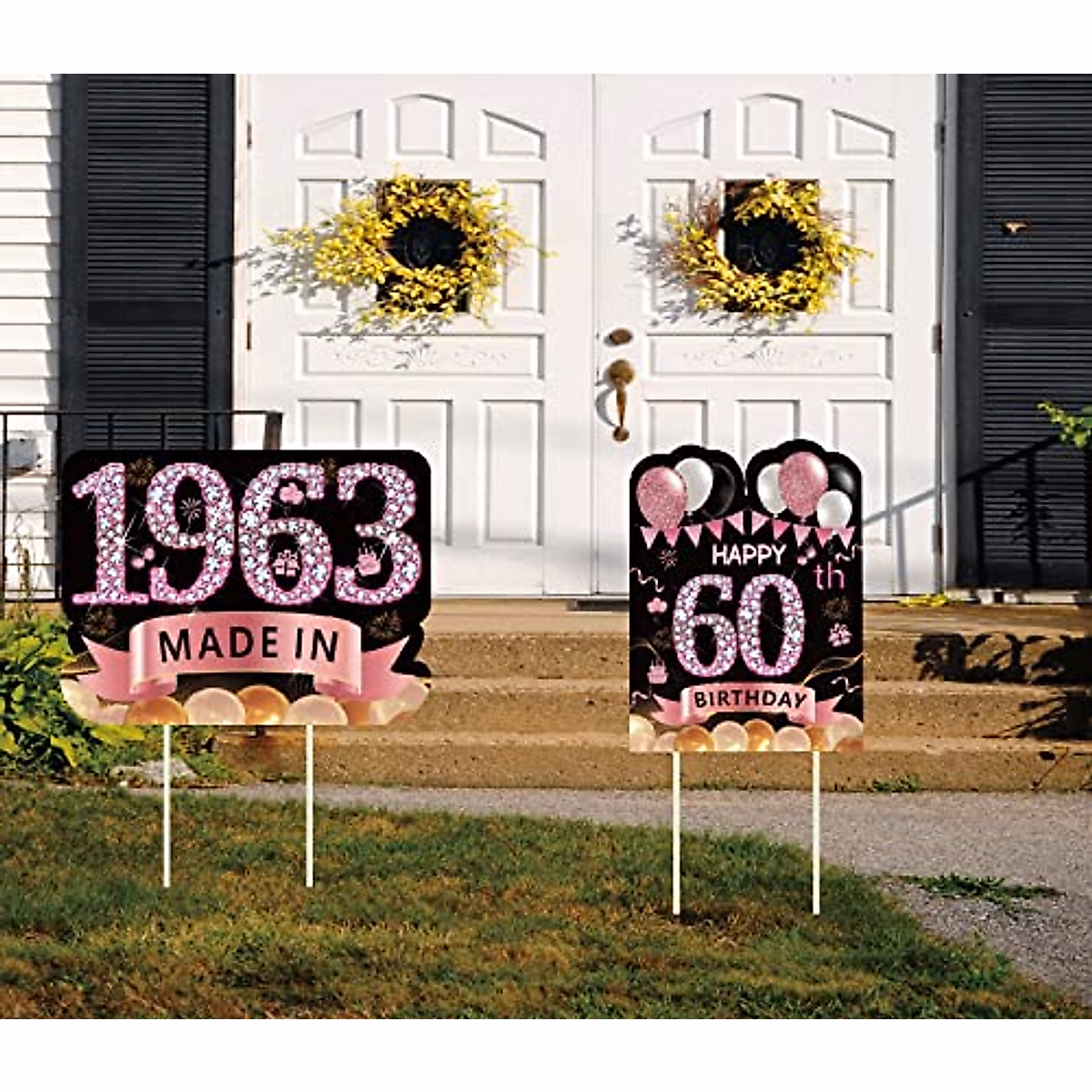 2Pcs 16" Large Happy 60th Birthday Party Yard Sign Decorations for Women,Rose Gold 60th Birthday Yard Signs with Stakes,Weatherproof Outdoor Lawn Decorations (New 60th)