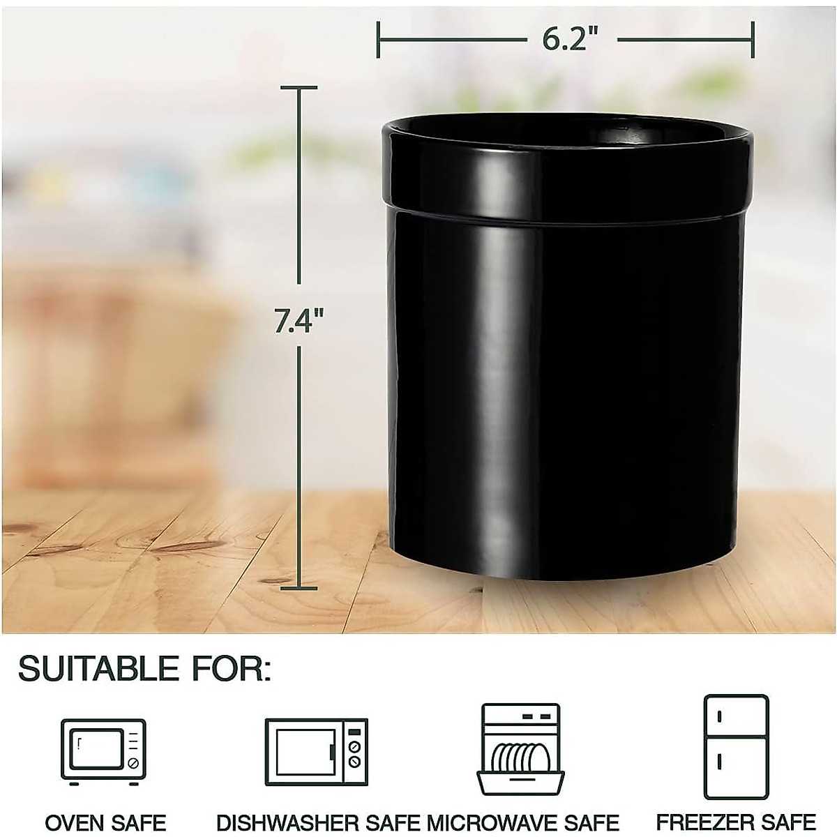 MEIGUI Ceramic Kitchen Utensil Holder, Utensil Crock Large Utensils Holder for Kitchen Decor, Cooking Tool Utensils Caddy for Countertop, Pure Black