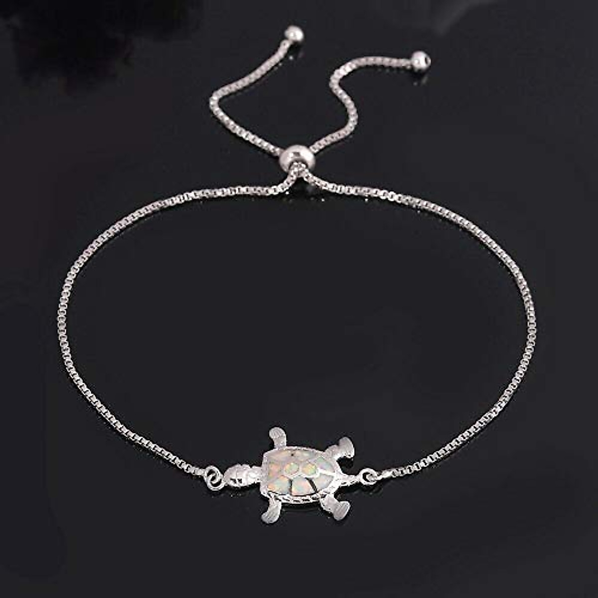 CiNily Sea Turtle Bracelet 18K White Gold Plated White Fire Opal Adjustable Bracelet for Women Jewelry Gift