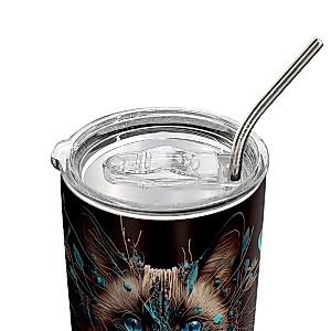 20oz Cute Beautiful Flower Cat Tumbler, Gifts for Cat Lovers, Coffee Thermos for Women, Stainless Steel Double Wall Vacuum Insulated Coffee Mug, Travel Cup with Lid