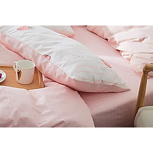 LifeTB Cotton Plaid Fitted Sheet Queen Pink Grid Bedding Sheet Full Kids Girls Fitted Sheet Deep Pocket Bedding Bottom Sheet Cotton Plaid Mattress Cover for Teens Adults Queen Bedding Sheet