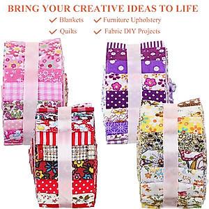 SmoothNovelty 160 Pcs 4 Roll Fabric Strips Assorted Quilting Fabric for Quilting Crafting and Sewing Rolled Cotton for Crafts Blanket Rug Upholstery and Purse Making (Cute Printing Style)