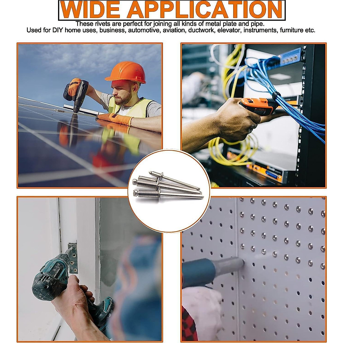 450pcs Stainless Steel Blind Pop Rivets, Stainless Steel Blind Rivets, 1/8" 5/32" 3/16"，7Sizes Pop Rivets Assortment Kit(Silver)