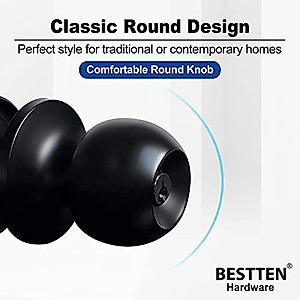 BESTTEN Matte Black Keyed Entry Door Knob, Entrance Door Lock, Standard Ball, All Metal